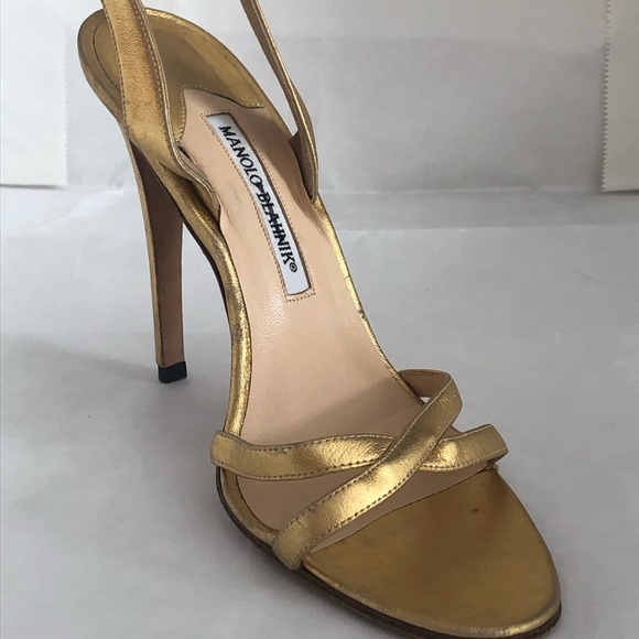 Manolo Blahnik | Shoes | Manolo Blahnik Metallic Gold Strappy Sandal ...